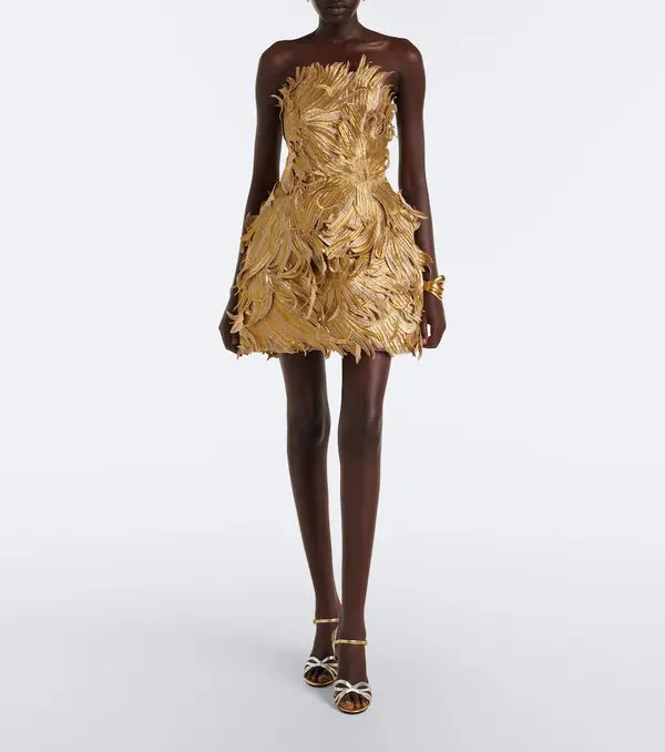 Oscar De La Renta Floral Applique Bustier Dress
