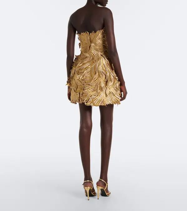 Oscar De La Renta Floral Applique Bustier Dress