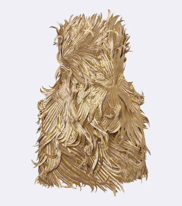 Oscar De La Renta Floral Applique Bustier Dress - Gold