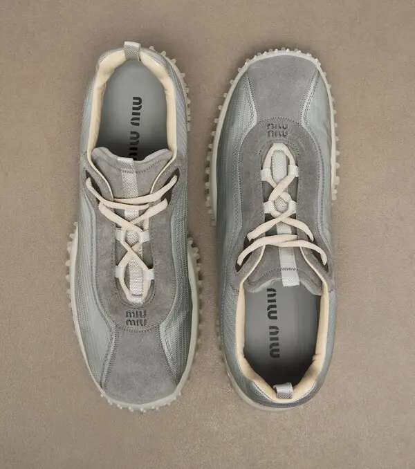 Miu Miu Bubble Suede-trimmed Sneakers
