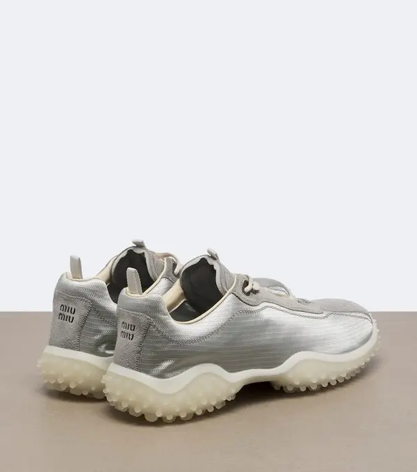 Miu Miu Bubble Suede-trimmed Sneakers - Grey