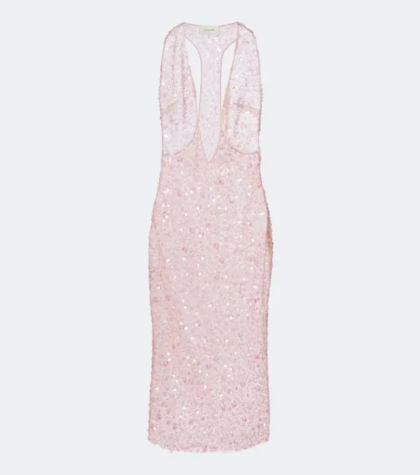 THE NEW ARRIVALS ILKYAZ OZEL Olympia Sequined Silk Midi Dress - Pink