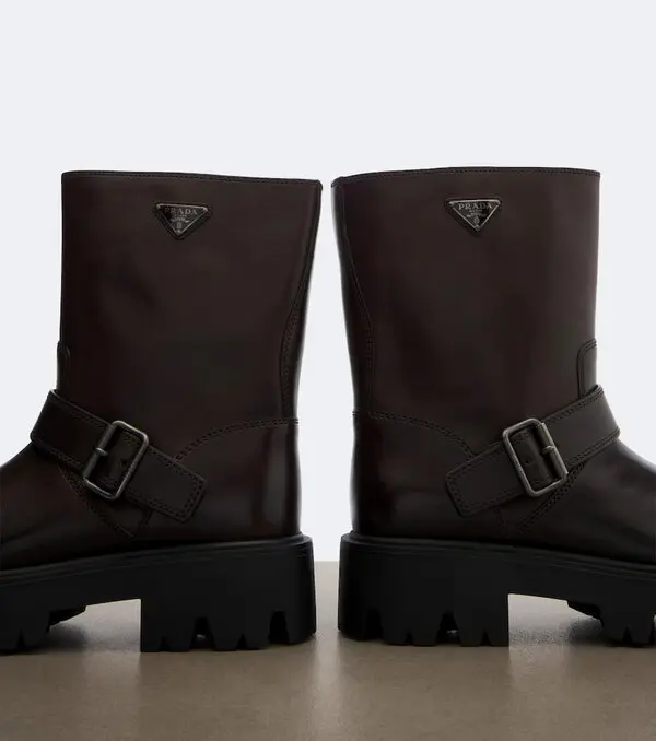 Prada Stride Leather Biker Boots