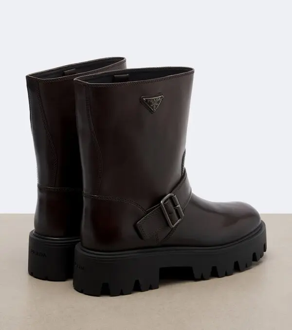 Prada Stride Leather Biker Boots