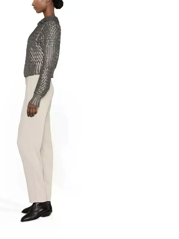 Alberta Ferretti Zip-front Metallic-sheen Cardigan