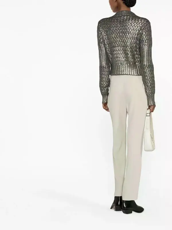 Alberta Ferretti Zip-front Metallic-sheen Cardigan