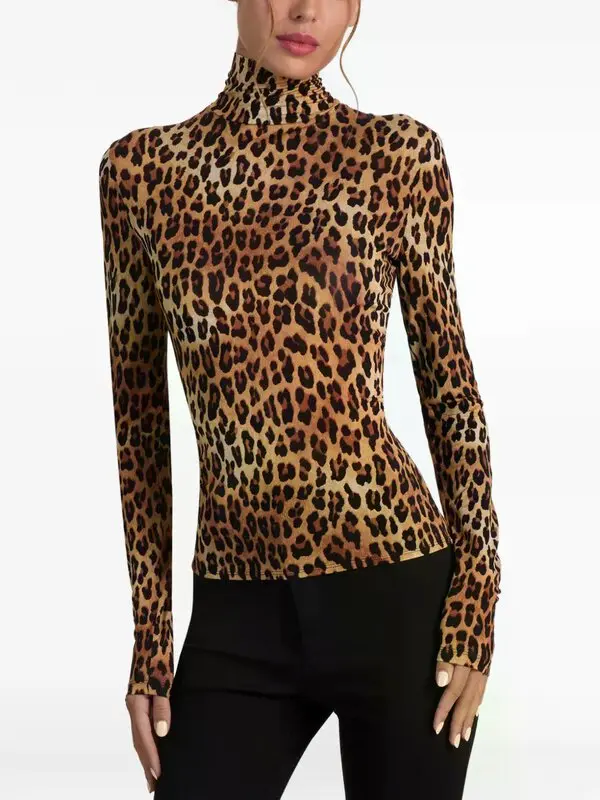 Alice + Olivia Leopard-print Turtleneck Top