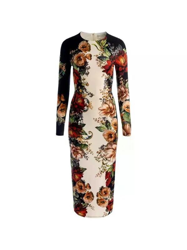 Alice + Olivia Delora Floral-print Long-sleeve Midi Dress - Black