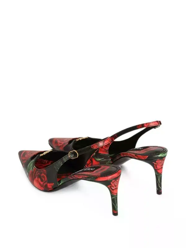 Dolce & Gabbana Rose-print Calfskin Slingback Pumps