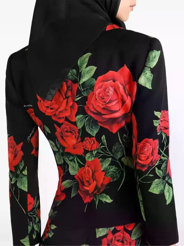 Dolce & Gabbana Rose-print Charmeuse Single-breasted Jacket