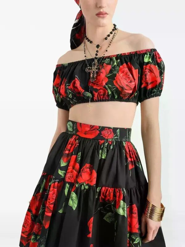 Dolce & Gabbana Rose-print Poplin Blouse