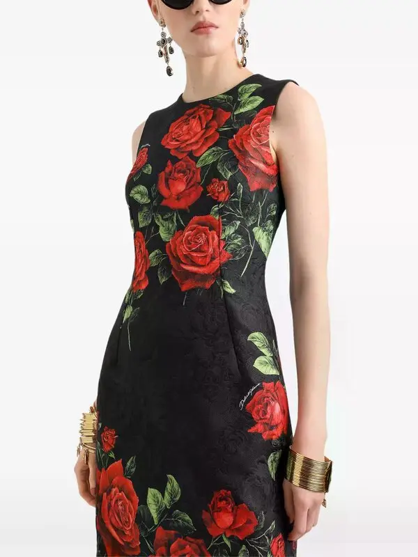 Dolce & Gabbana Rose-print Brocade Mini Dress