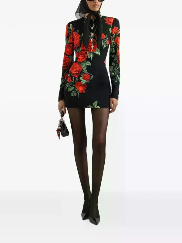 Dolce & Gabbana Rose-print Charmeuse Mini Dress