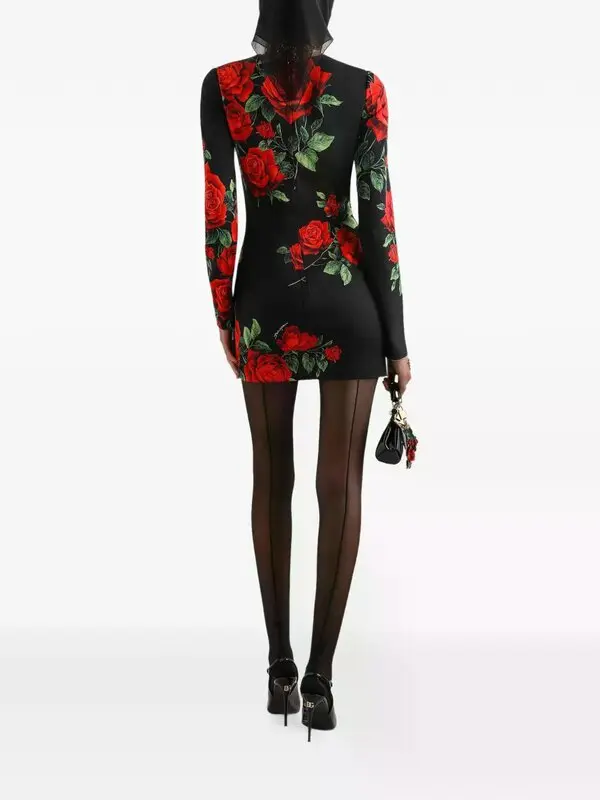 Dolce & Gabbana Rose-print Charmeuse Mini Dress