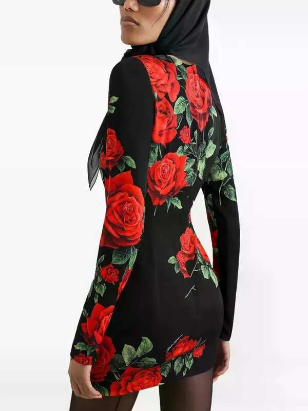 Dolce & Gabbana Rose-print Charmeuse Mini Dress