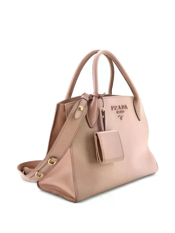 Prada Monochrome Saffiano With City Calf Medium Tote Bag - Neutrals