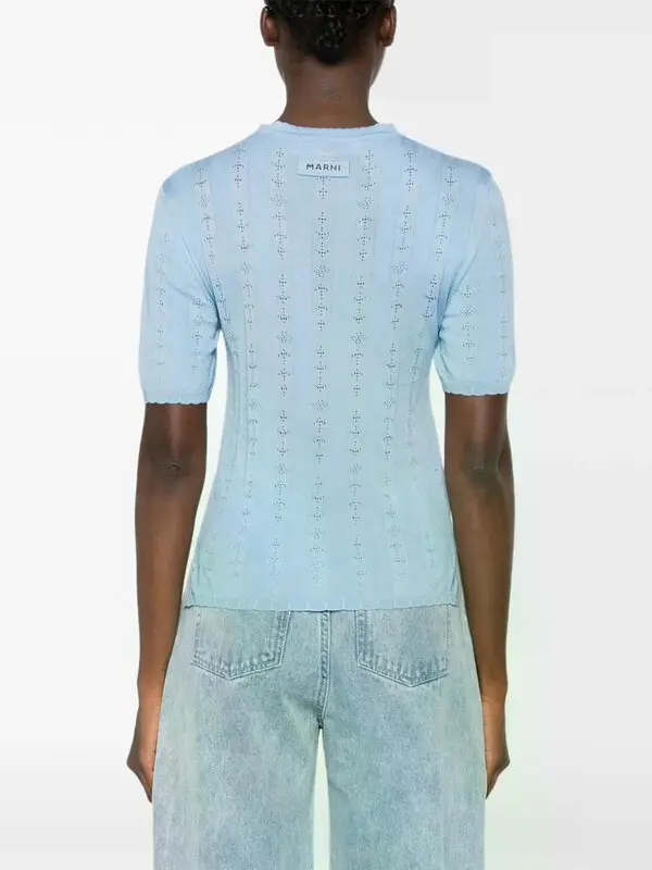 Marni Bow-detail Pointelle-knit T-shirt