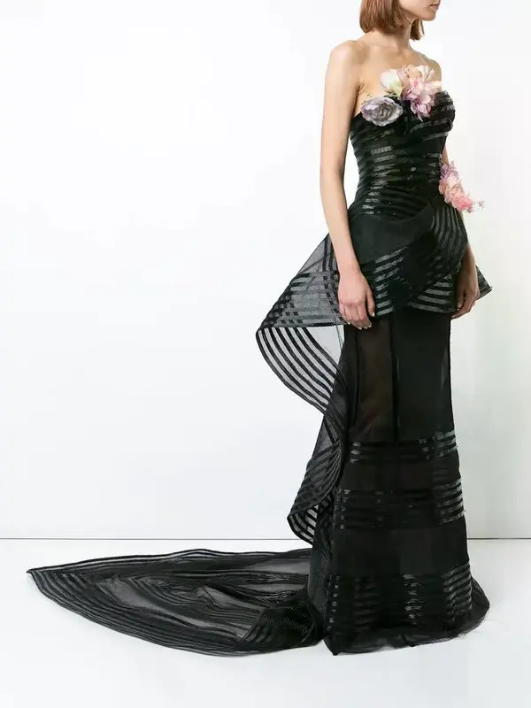 Marchesa Floral-embellished Strapless Gown
