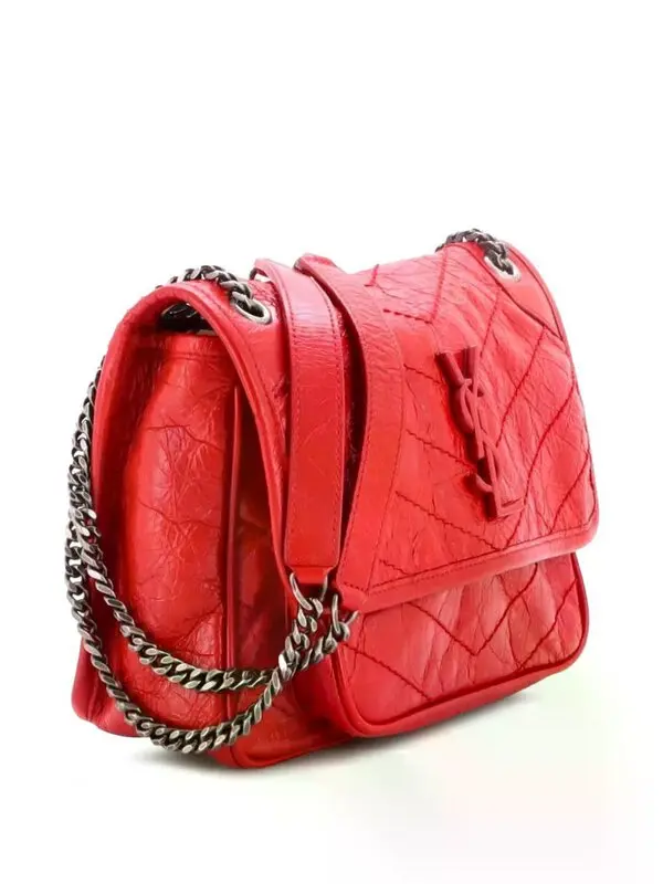 Saint Laurent Niki Chain Flap Bag Matelasse Chevron Leather Shoulder Bag - Red