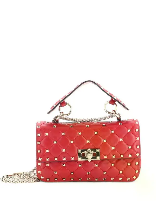 Valentino Garavani Rockstud Spike Flap Bag Quilted Leather Small Crossbody Bag - Red