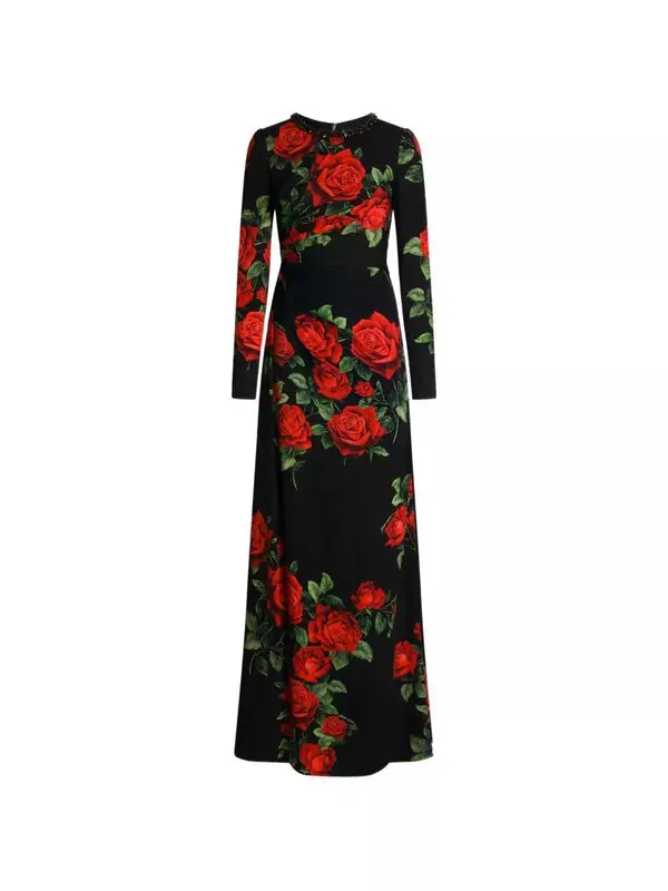 Dolce & Gabbana Rose-print Charmeuse Maxi Dress - Black