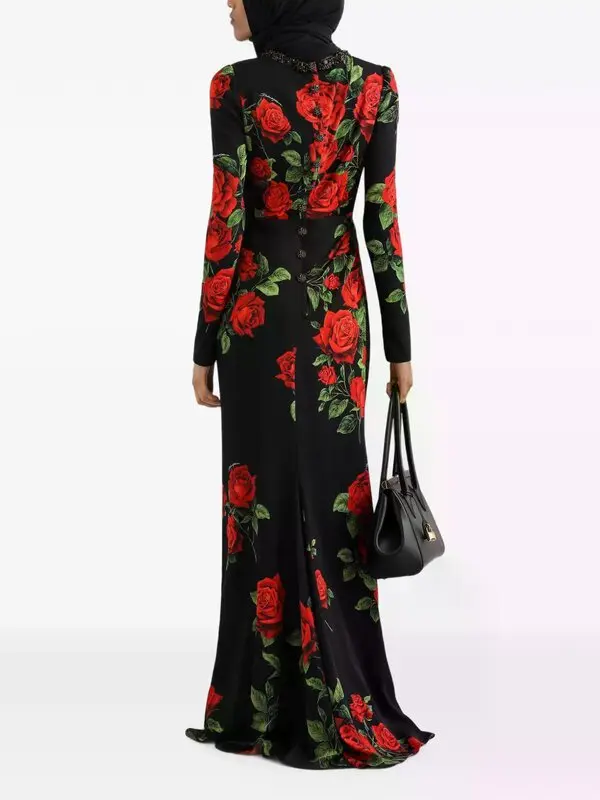 Dolce & Gabbana Rose-print Charmeuse Maxi Dress