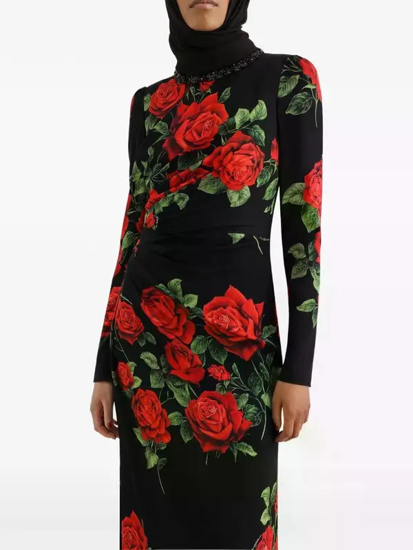 Dolce & Gabbana Rose-print Charmeuse Maxi Dress