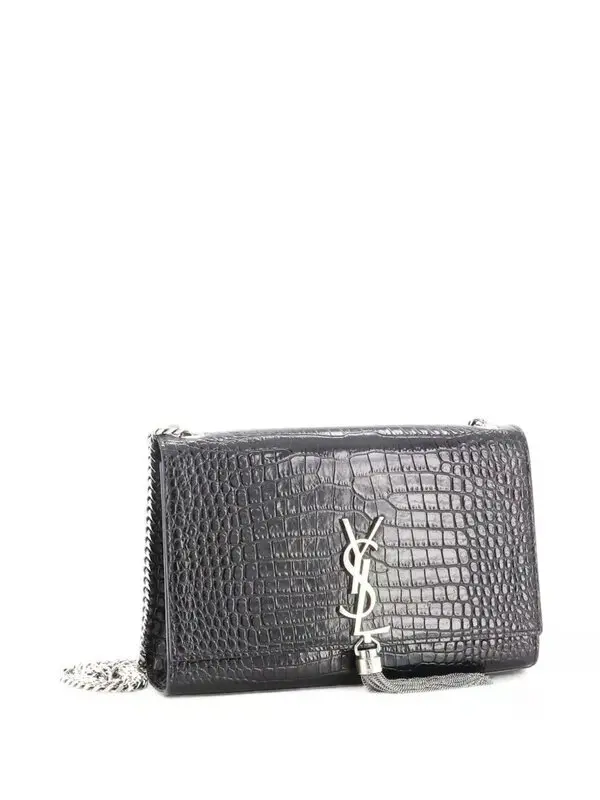 Saint Laurent Classic Monogram Tassel Crocodile Embossed Leather Medium Crossbody Bag