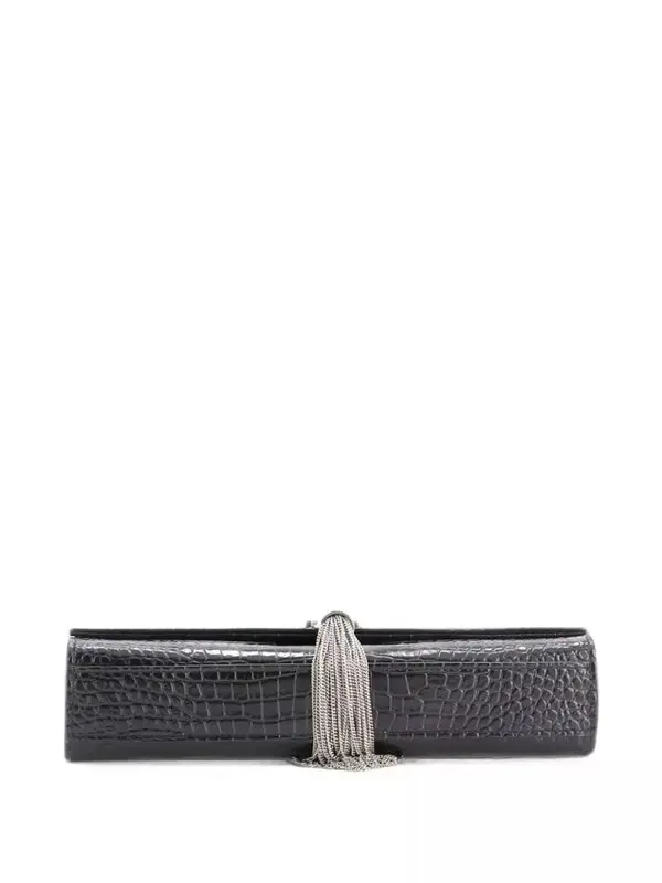 Saint Laurent Classic Monogram Tassel Crocodile Embossed Leather Medium Crossbody Bag