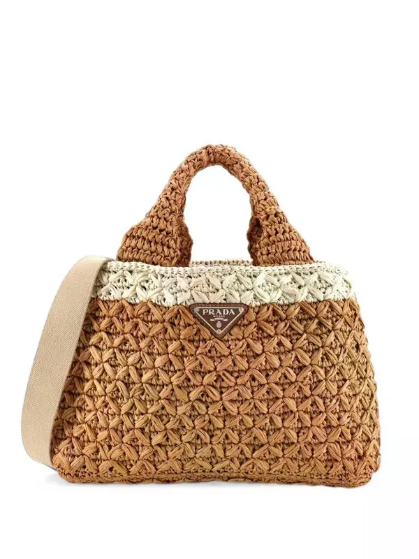 Prada Convertible Open Woven Raffia Small Tote Bag