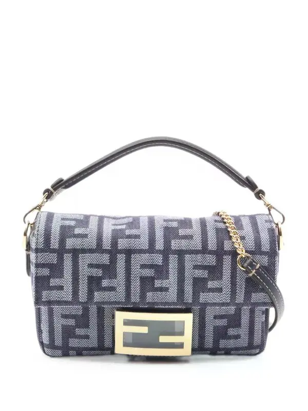 Fendi 2010-2026 Mini Zucca Denim Baguette Satchel