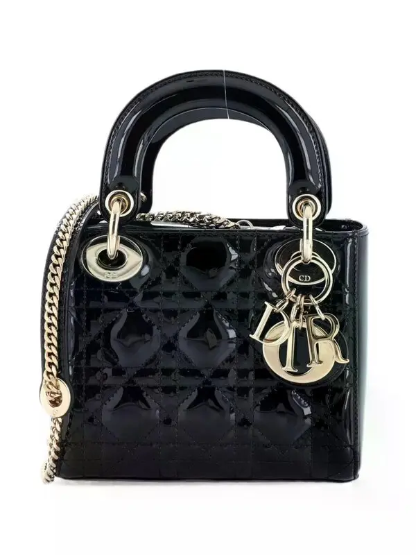 Dior Lady Chain Bag Cannage Quilt Patent Mini Satchel - Black
