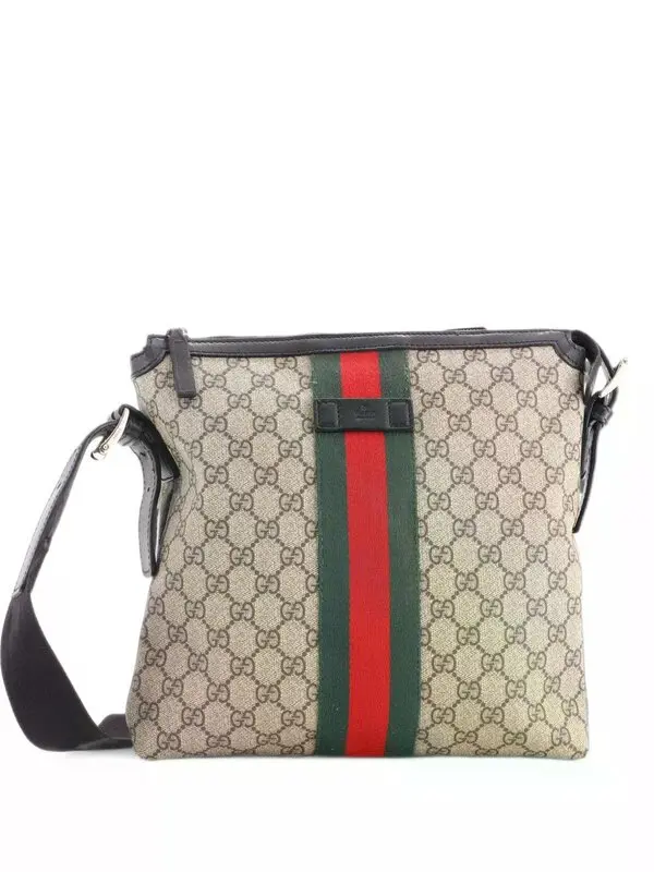 Gucci Web Messenger Bag Gg Coated Canvas Medium Crossbody Bag