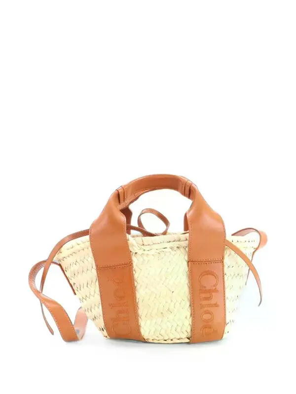 Chloé Sense Basket Tote Raffia With Leather Small Shoulder Bag