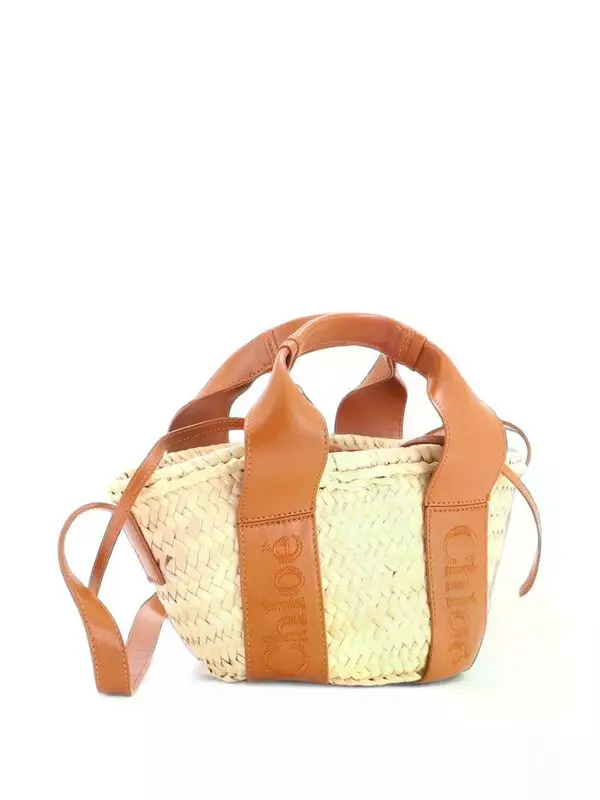 Chloé Sense Basket Tote Raffia With Leather Small Shoulder Bag