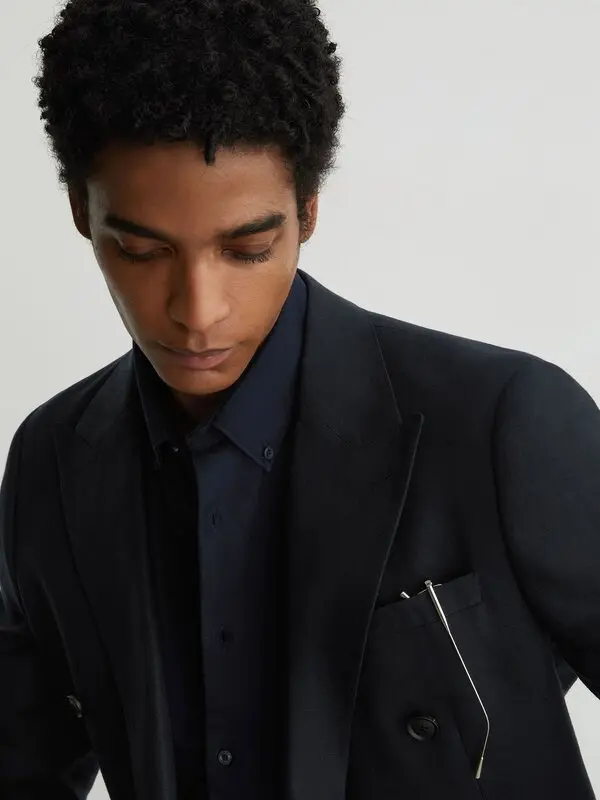 REISS Tailored Fit Linen Double-breasted Suit Blazer