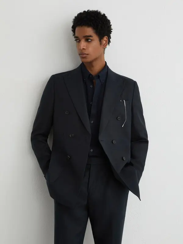 REISS Tailored Fit Linen Double-breasted Suit Blazer