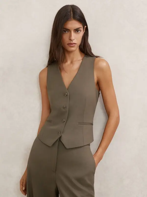 REISS Wool-blend Tailored Waistcoat - Green
