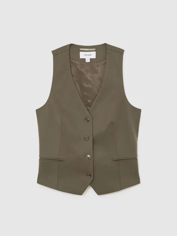 REISS Wool-blend Tailored Waistcoat - Green