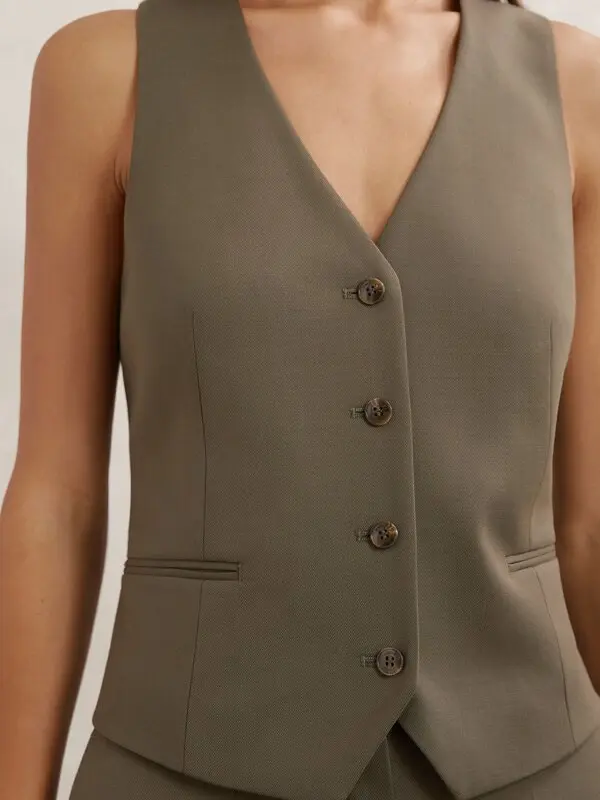 REISS Wool-blend Tailored Waistcoat - Green