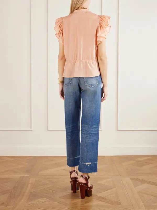 Chloé Ruffled Lace-trimmed Silk-habotai Blouse