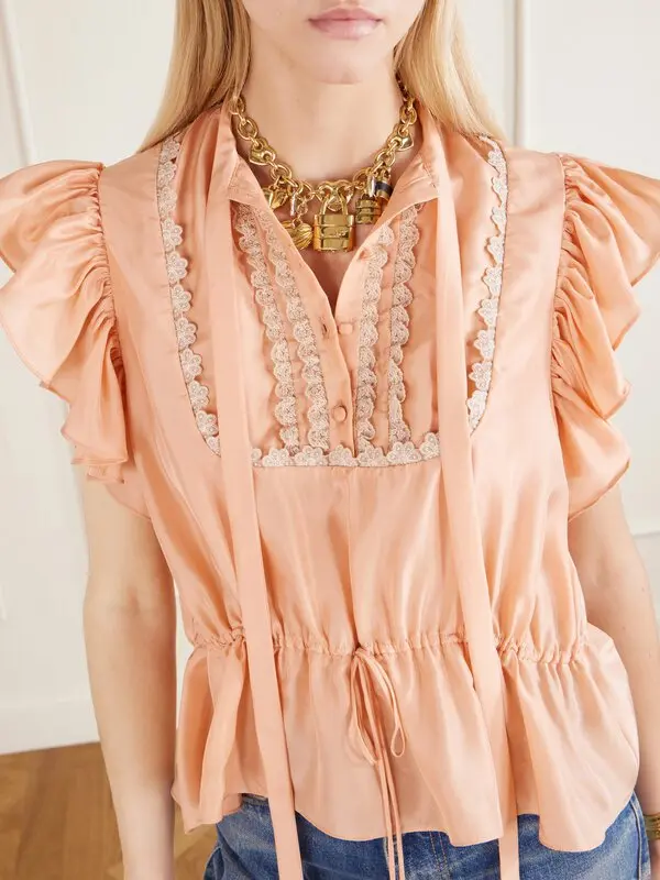 Chloé Ruffled Lace-trimmed Silk-habotai Blouse
