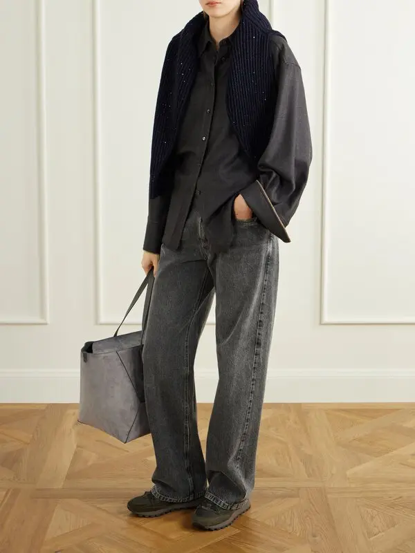 Brunello Cucinelli Shearling-trimmed Shell And Suede Sneakers