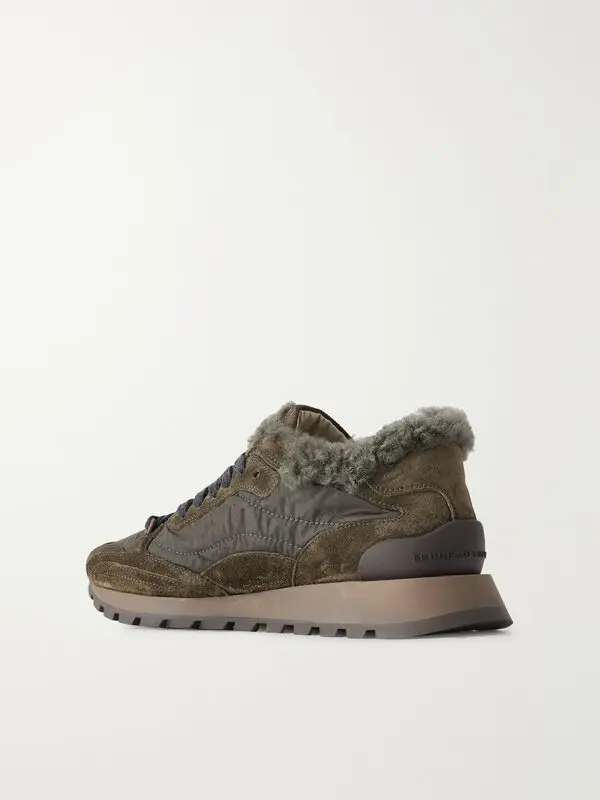 Brunello Cucinelli Shearling-trimmed Shell And Suede Sneakers