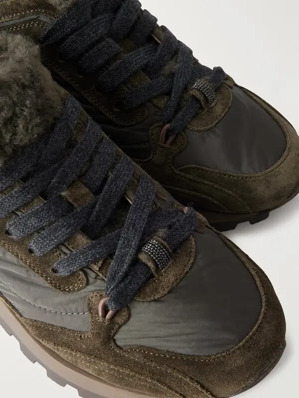 Brunello Cucinelli Shearling-trimmed Shell And Suede Sneakers