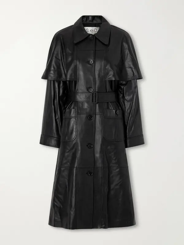 Sea Caitlin Belted Leather Trench Coat - Black