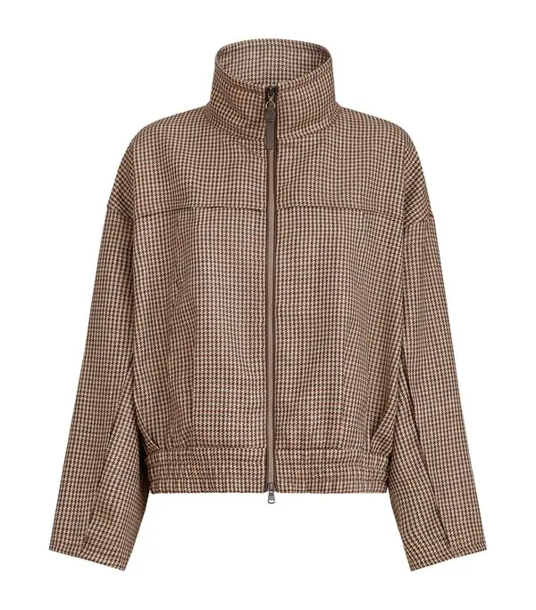 Brunello Cucinelli Virgin Wool Blend Houndstooth Jacket - Beige