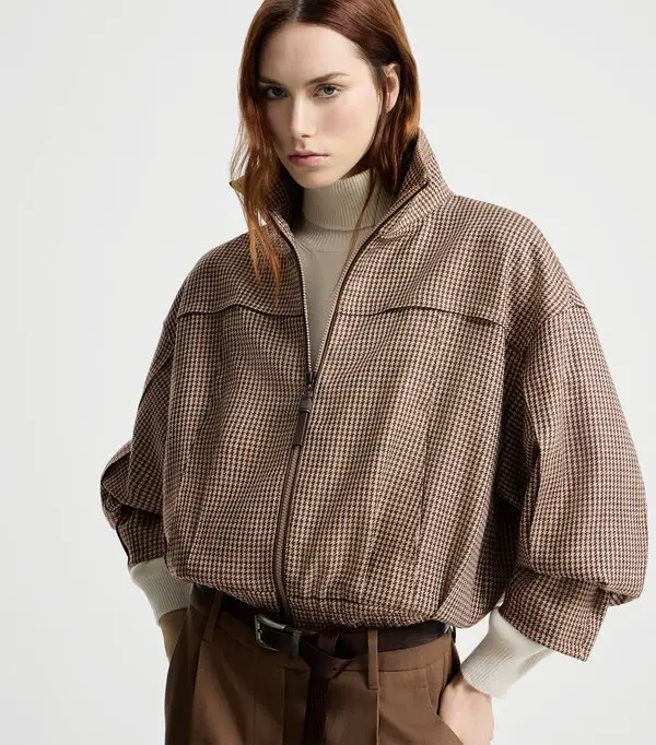 Brunello Cucinelli Virgin Wool Blend Houndstooth Jacket - Beige