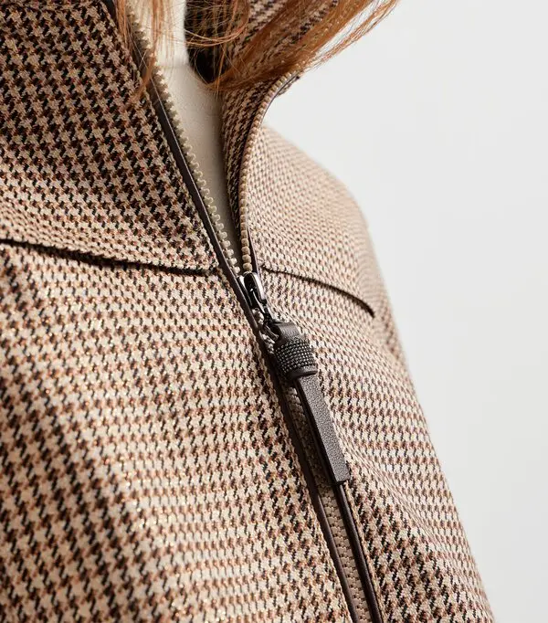 Brunello Cucinelli Virgin Wool Blend Houndstooth Jacket - Beige