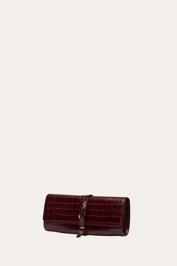 LIFFNER Belted Clutch Burgundy Croc